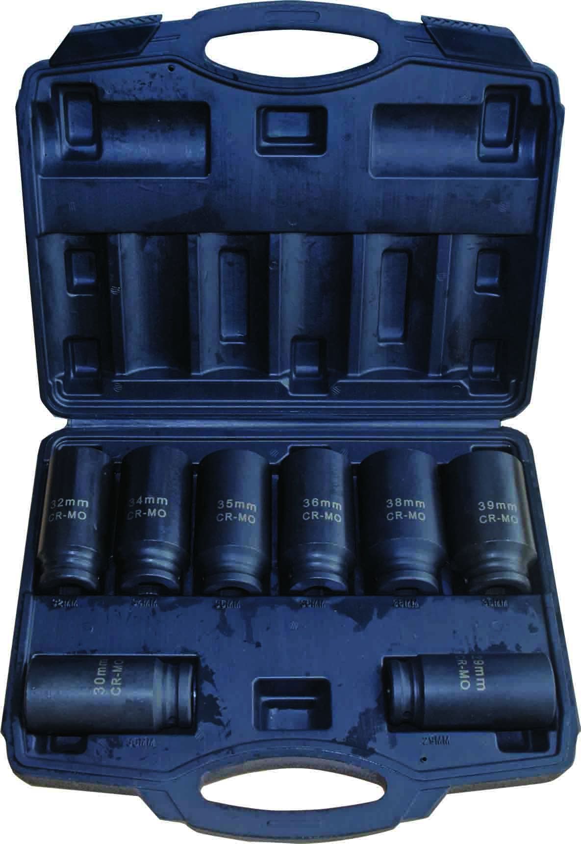 PT10395-8pc 1/2” DR 90mm 6pt SPINDLE AXLE NUT DEEP IMPACT SOCKET SET ...